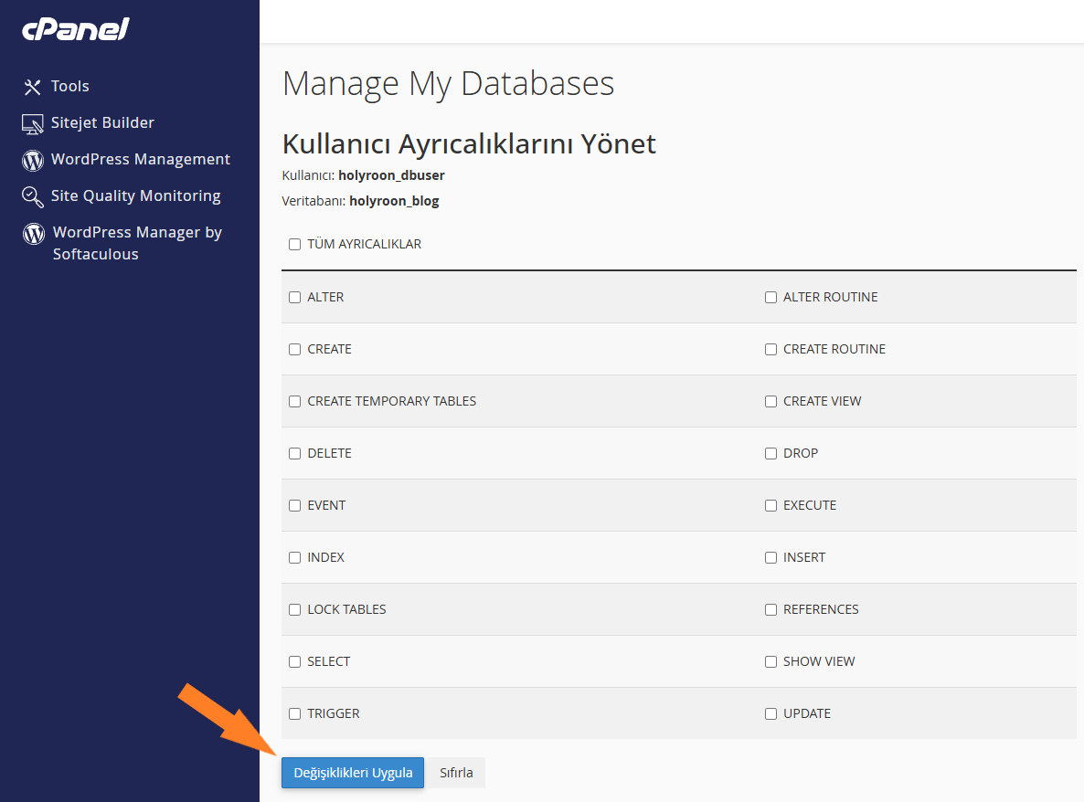 cPanel Veritabanı Yetkileri Nasıl Ayarlanır? - inetmar Hosting & Teknoloji Blog Haber Sayfası