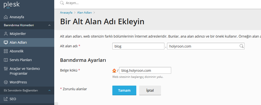 Plesk Panel Subdomain Oluşturma İşlemi Nasıl Yapılır? - inetmar Hosting ...